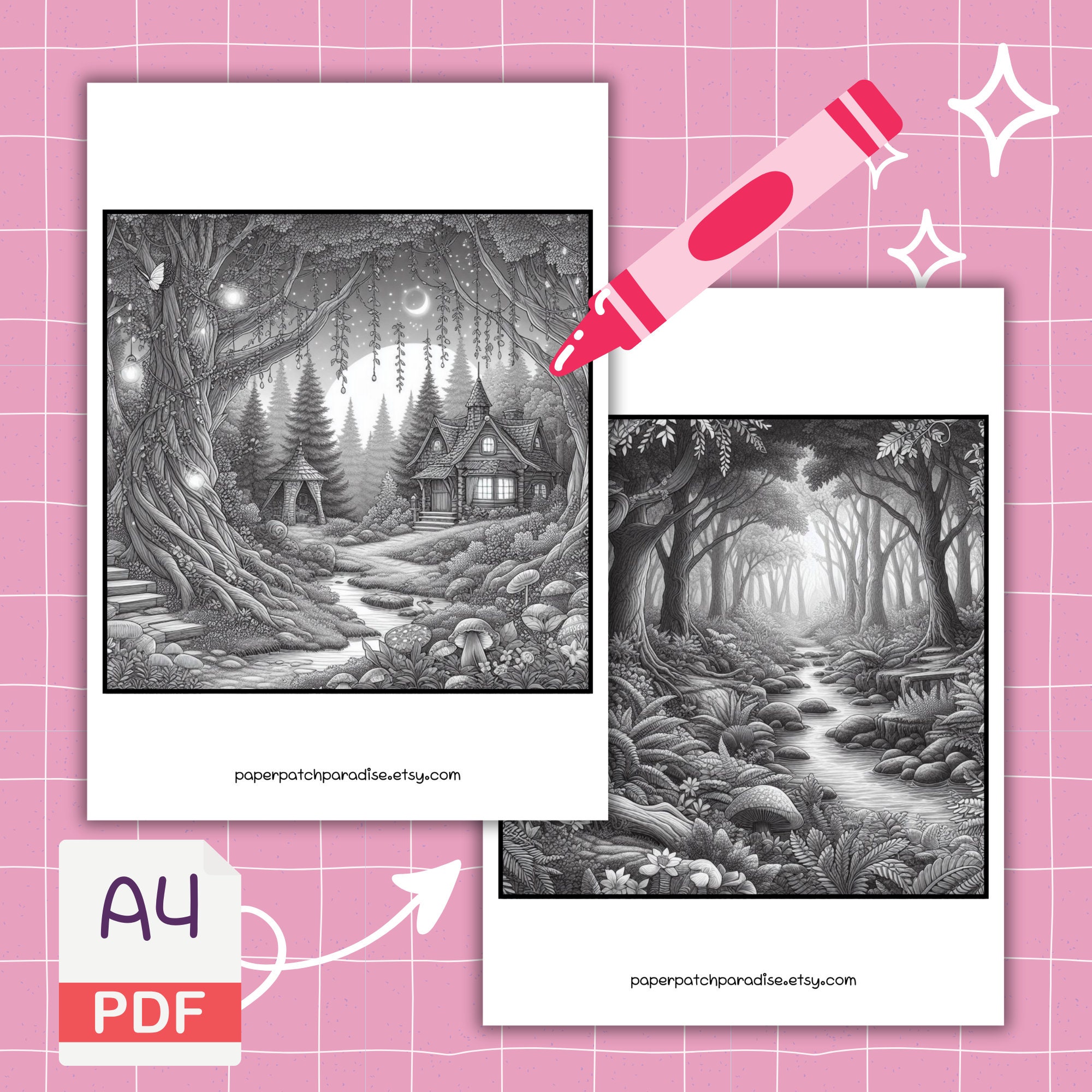 Enchanted Forest Coloring Pages Printable Grayscale Coloring Sheets ...