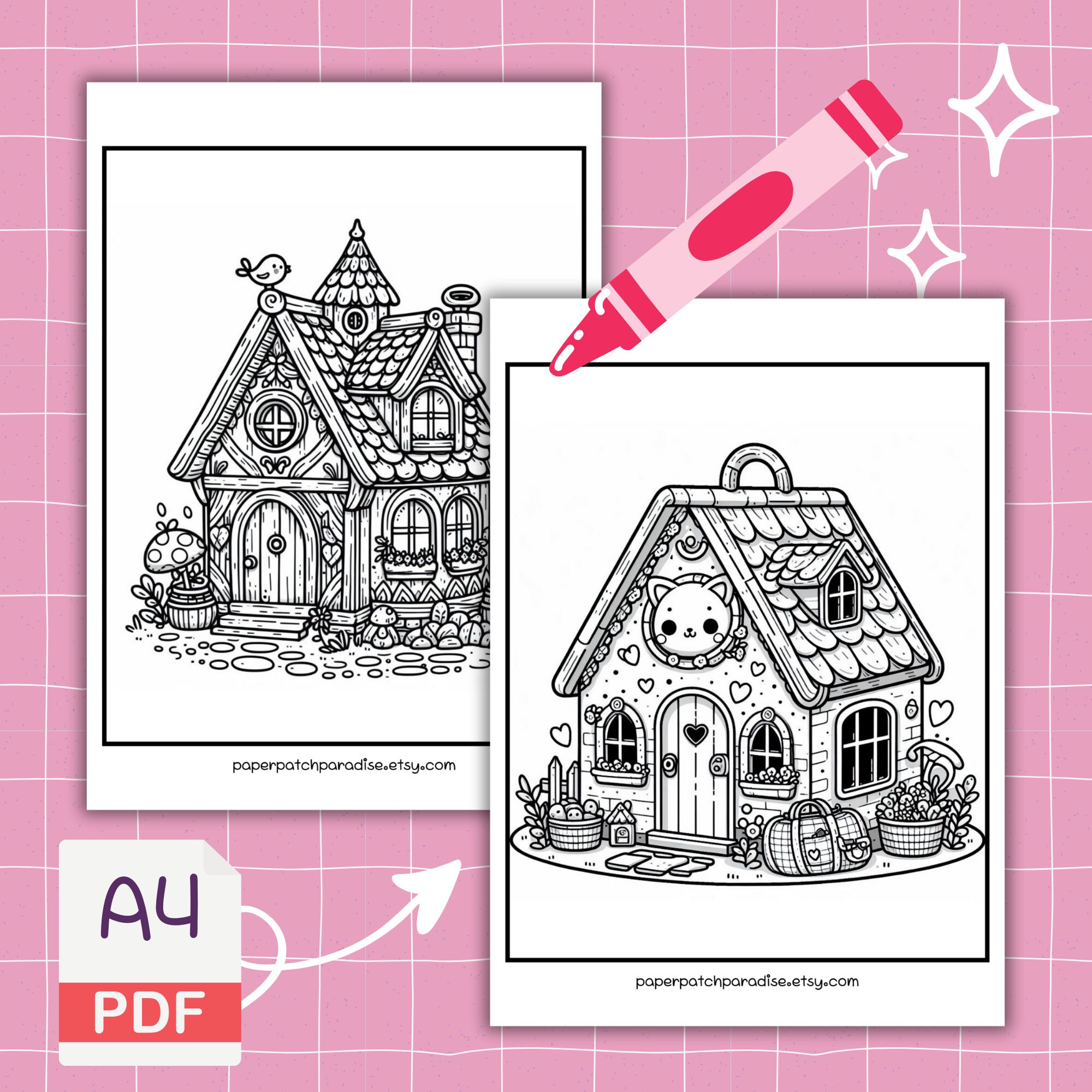 Pocket House Coloring Pages Printable Kawaii Tiny House Coloring Sheets ...