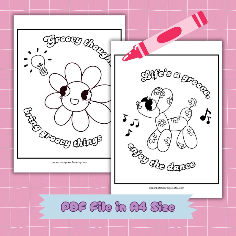 Bold and Easy Cute and Groovy Coloring Pages Printable Retro Coloring ...