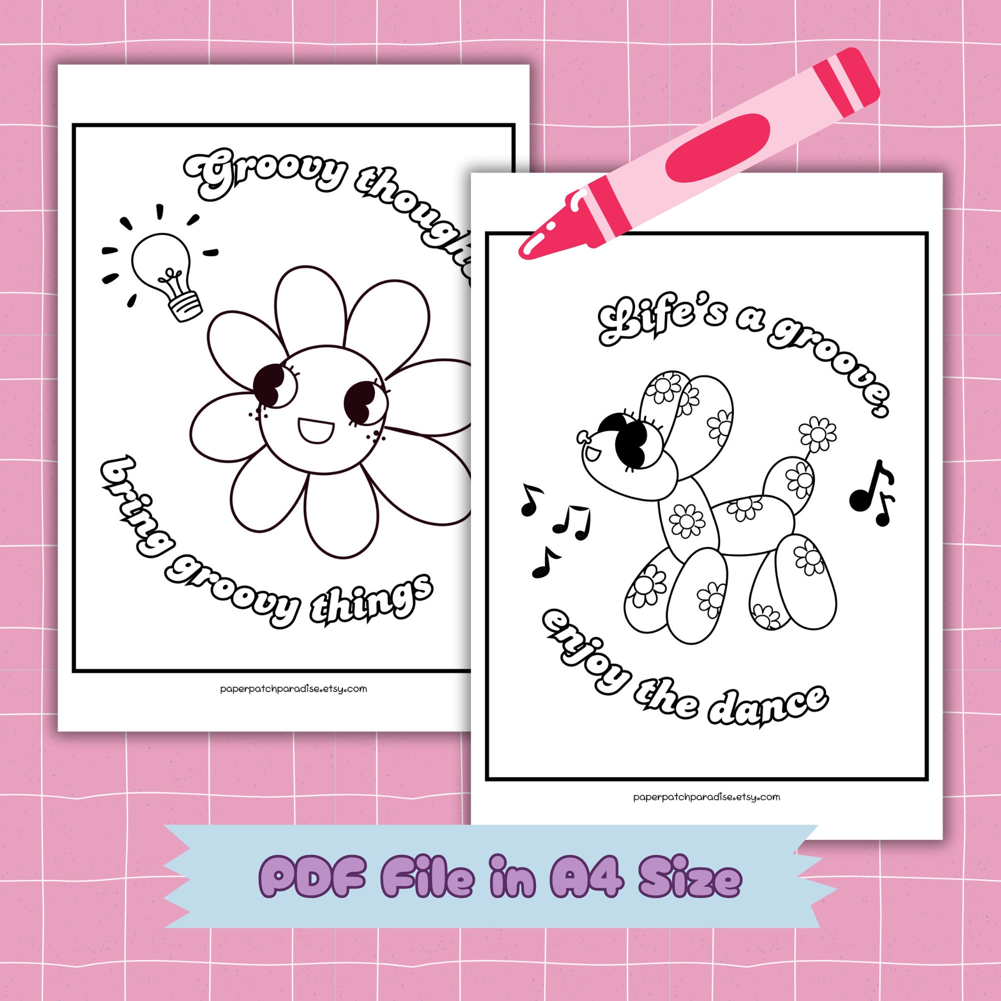 Bold and Easy Cute and Groovy Coloring Pages Printable Retro Coloring ...