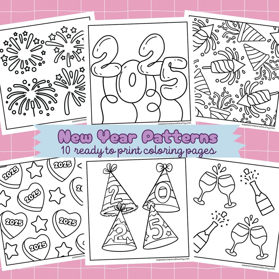 New Year Pattern Coloring Pages Printable Cute Happy New Year 2025 ...