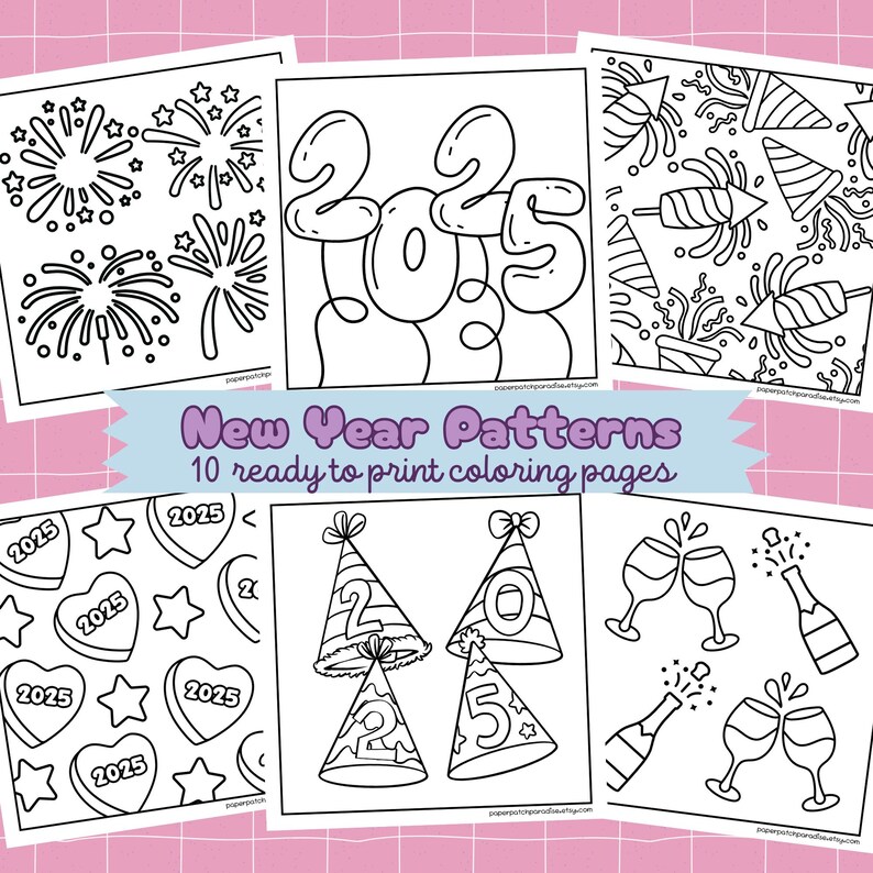 New Year Pattern Coloring Pages Printable Cute Happy New Year 2025 ...