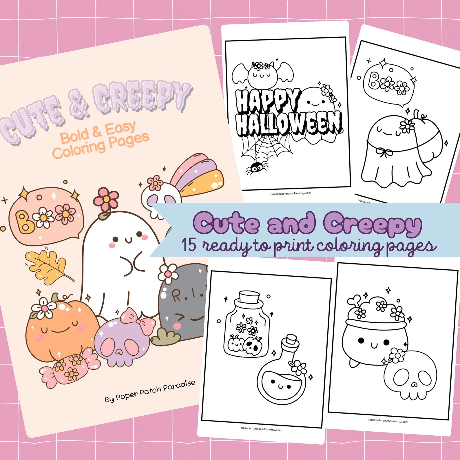 Bold and Easy Cute and Creepy Coloring Pages Printable Retro Halloween ...