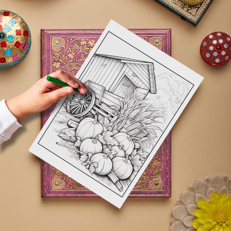 Vintage Country Autumn Coloring Pages Printable Fall Coloring Sheets ...