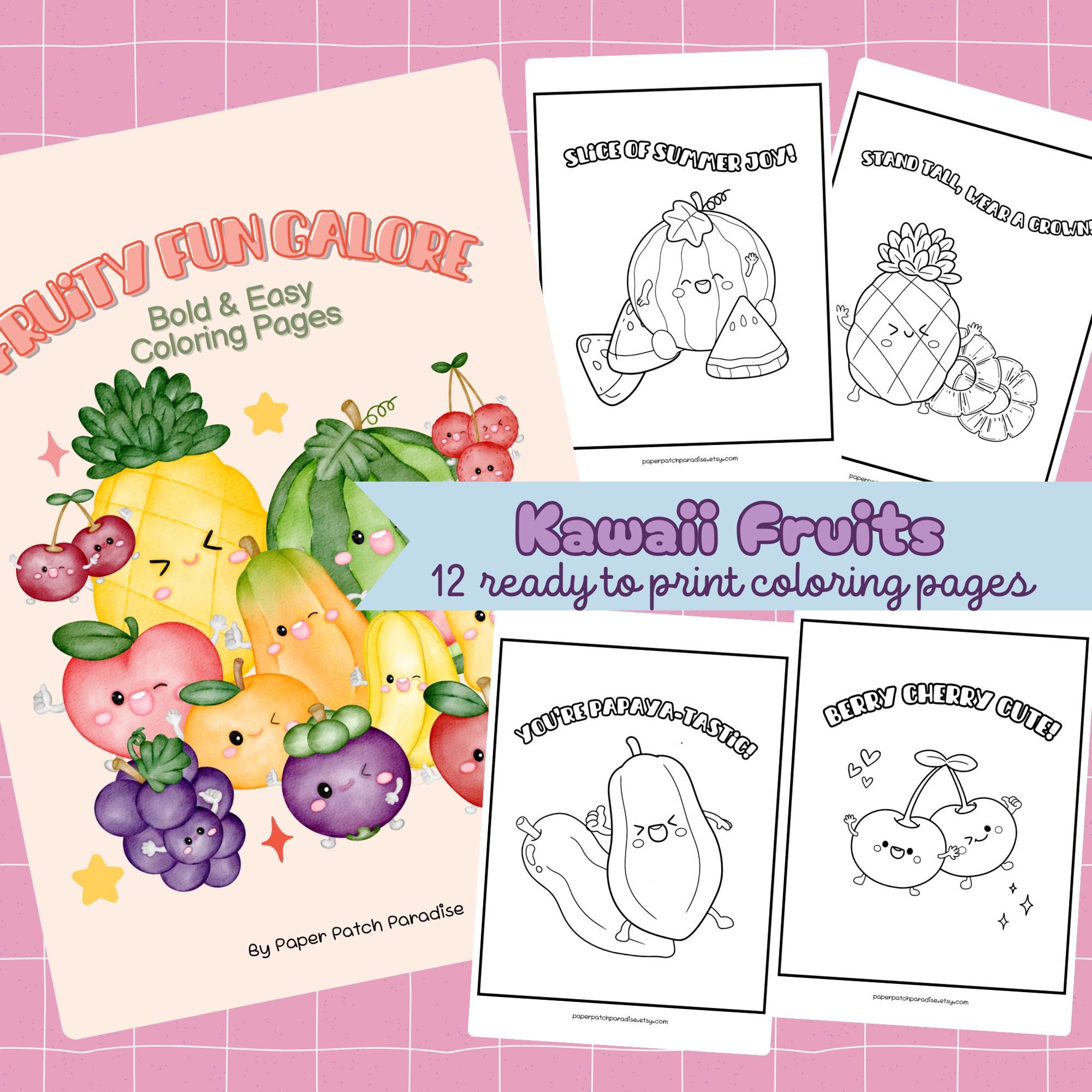 Bold and Easy Kawaii Fruits Coloring Pages Printable Cute Fruits ...