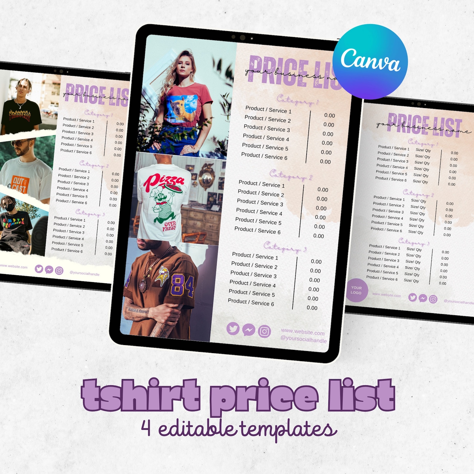 Tshirt Price List Template Editable Price List Template Simple Small ...