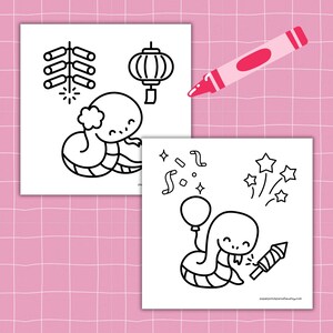 Year of the Snake 2025 Coloring Pages Printable Cute Happy New Year ...