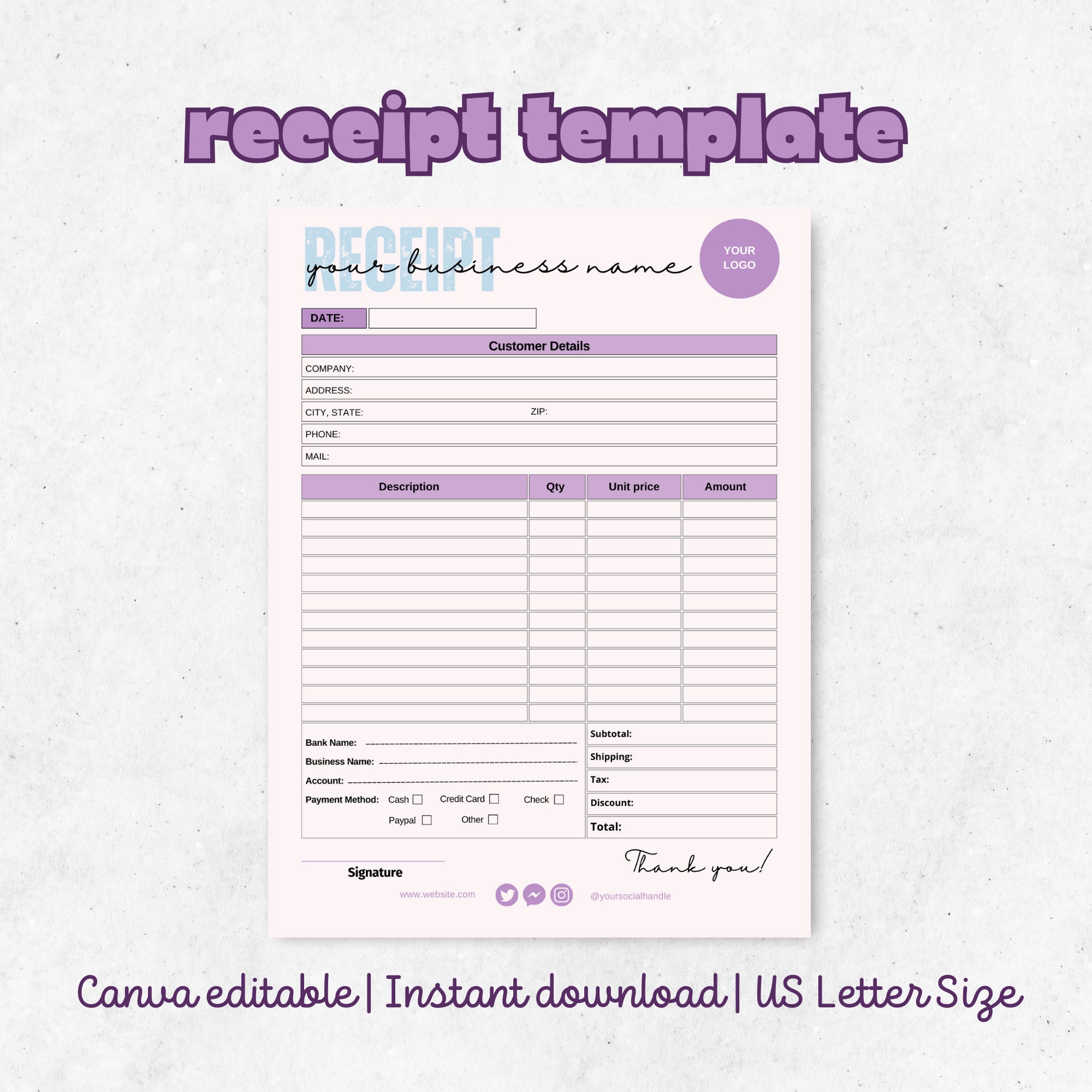 Invoice Template and Receipt Template Editable Simple Small Business ...