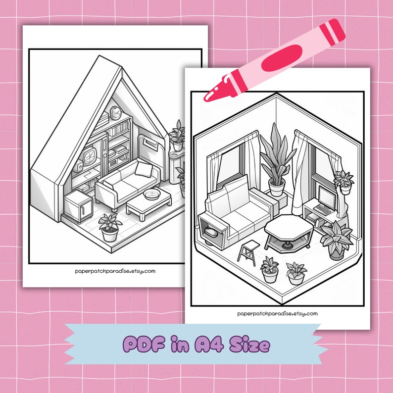 Pocket Room Coloring Pages Printable Isometric Tiny House Coloring ...