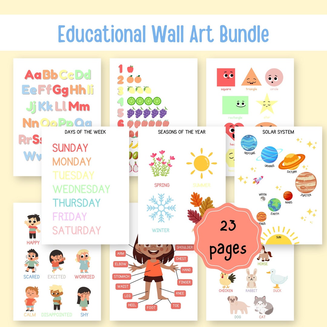 Educational Wall Art Bundle, Toddler Educational Poster, Printable ...