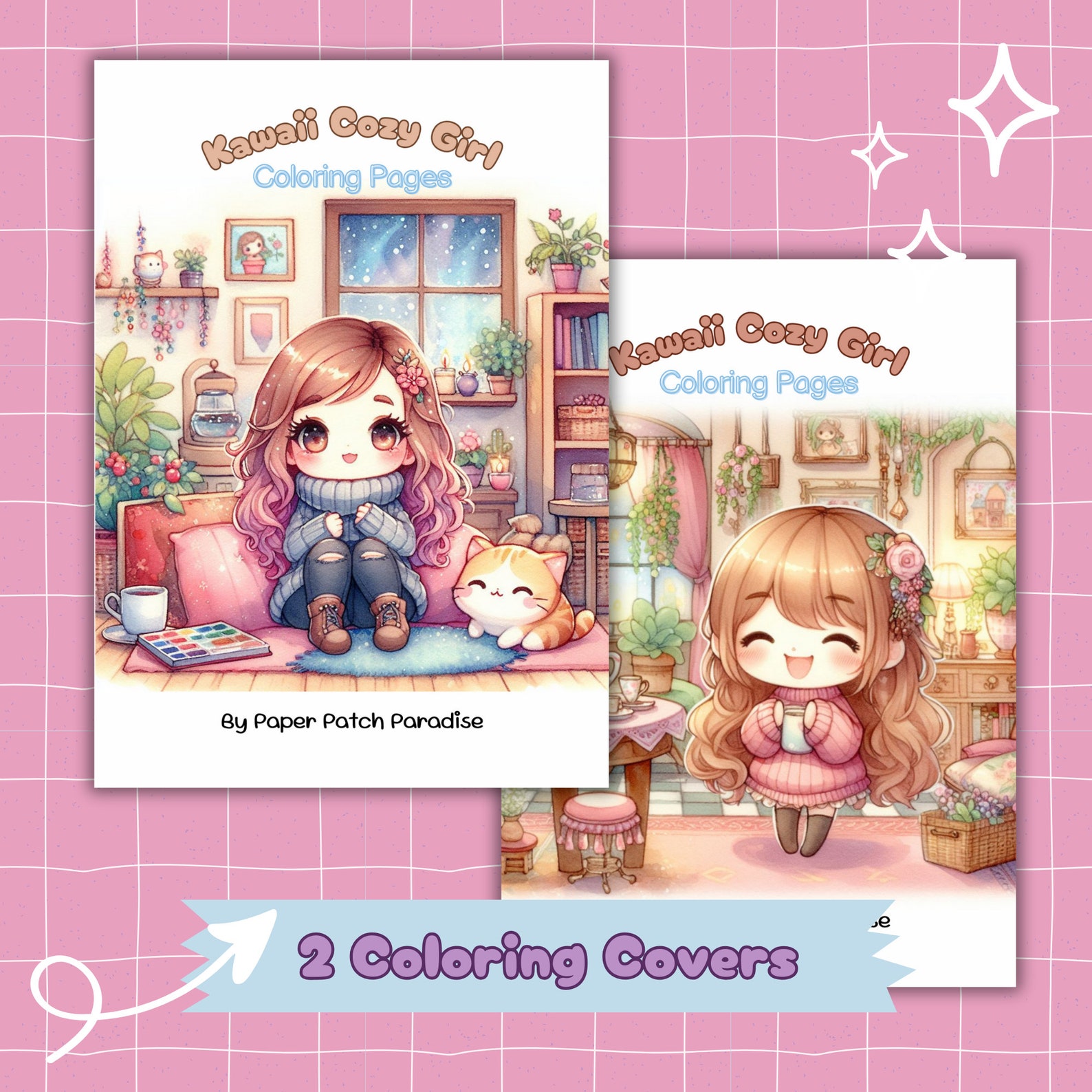 Kawaii Girl Coloring Pages Printable Cute Cozy Scenes Coloring Sheets ...
