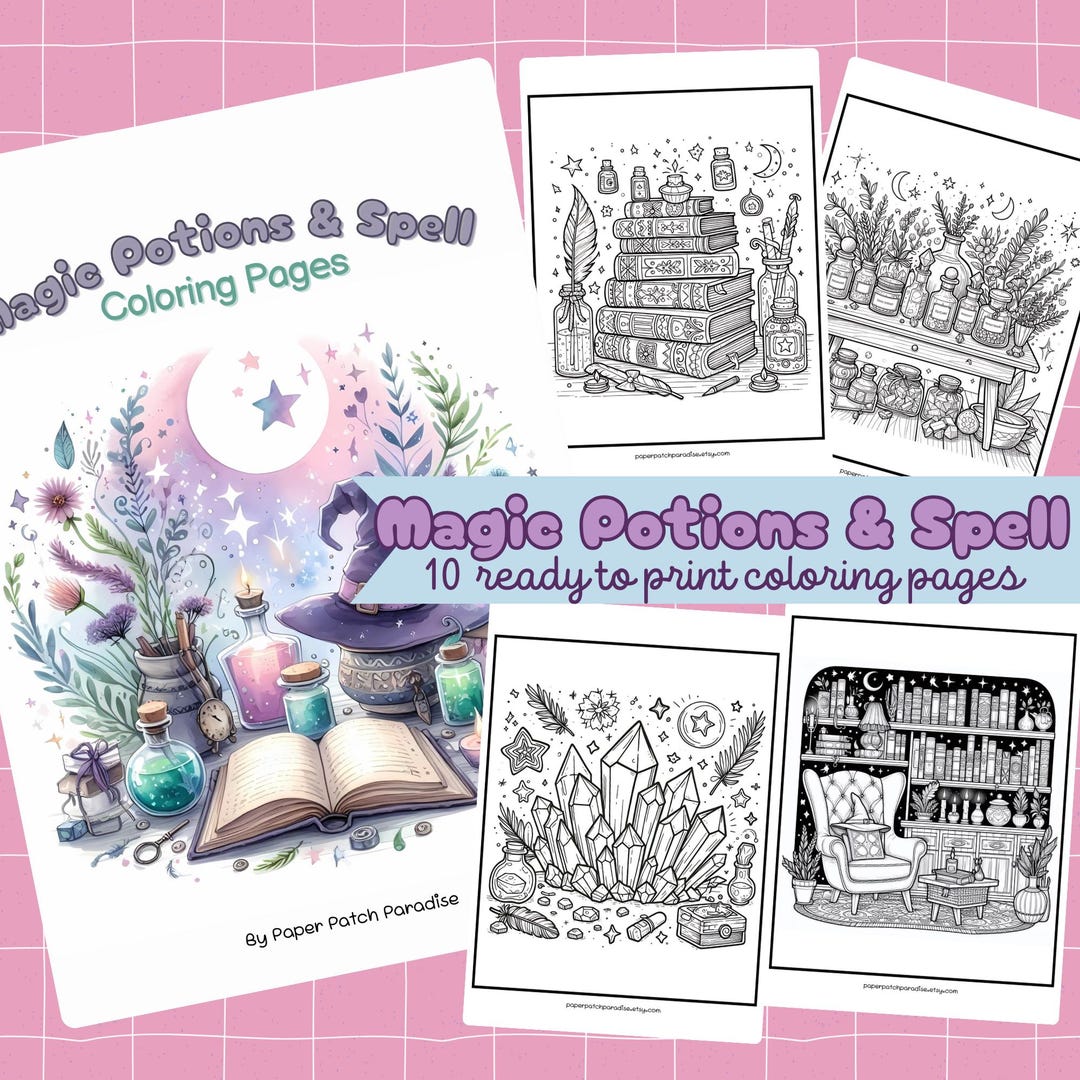Magic Potions & Spell Coloring Pages Printable Cute Witchy Coloring ...