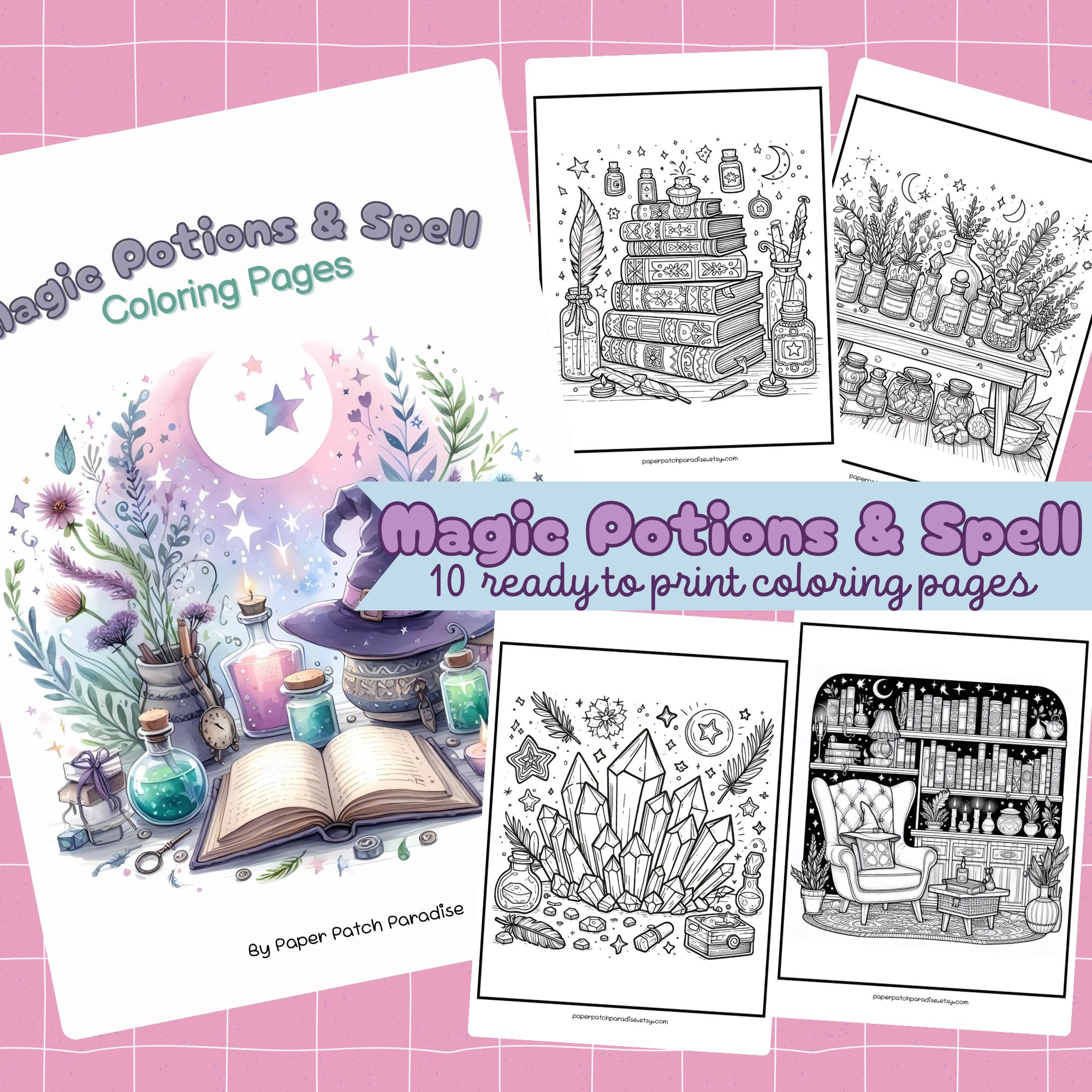 Magic Potions & Spell Coloring Pages Printable Cute Witchy Coloring ...