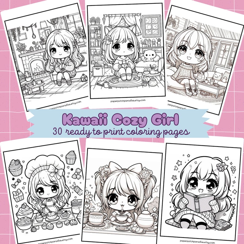 Kawaii Girl Coloring Pages Printable Cute Cozy Scenes Coloring Sheets ...