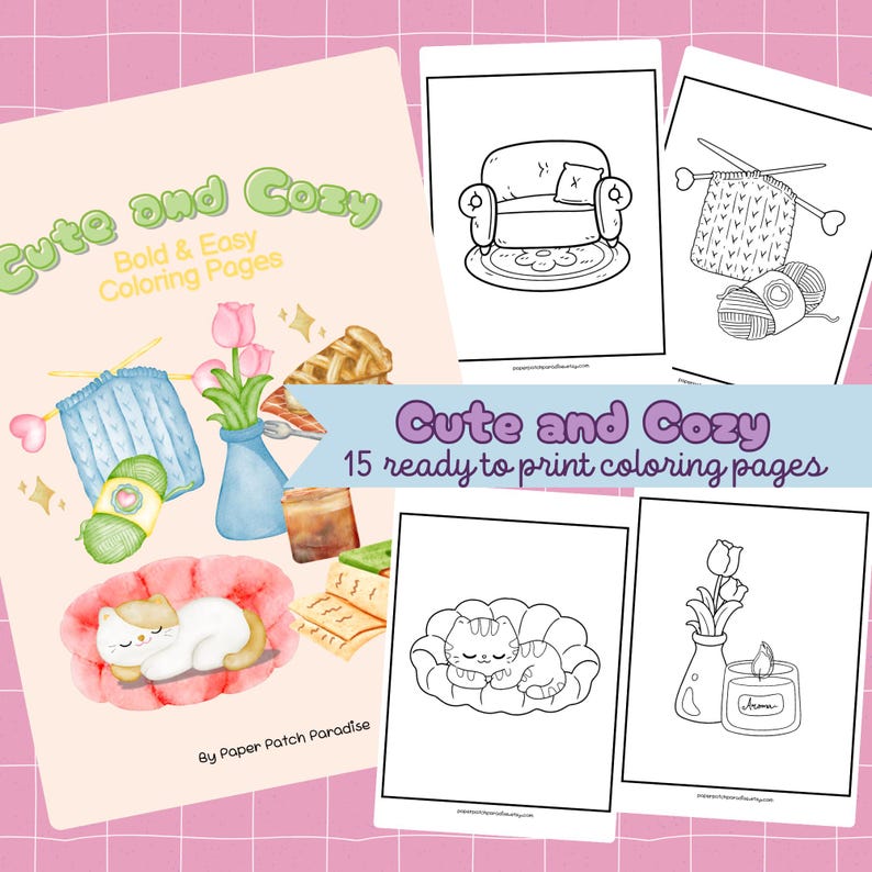 Bold and Easy Cute Cozy Coloring Pages Printable Stress Relief Coloring ...
