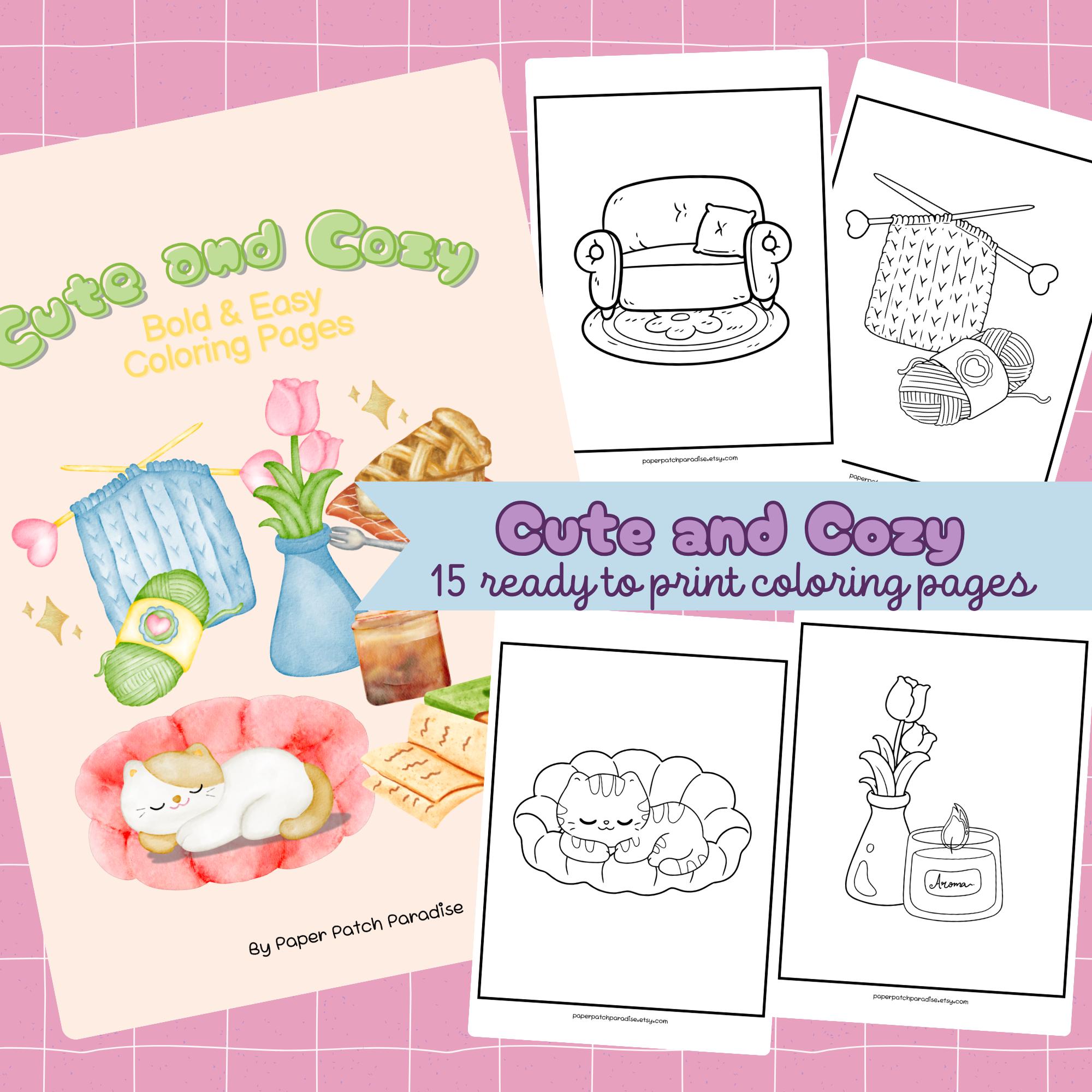 Bold and Easy Cute Cozy Coloring Pages Printable Stress Relief Coloring ...