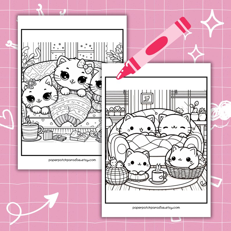 Kawaii Cat Coloring Pages Printable Cute Cat Coloring Sheets Instant ...