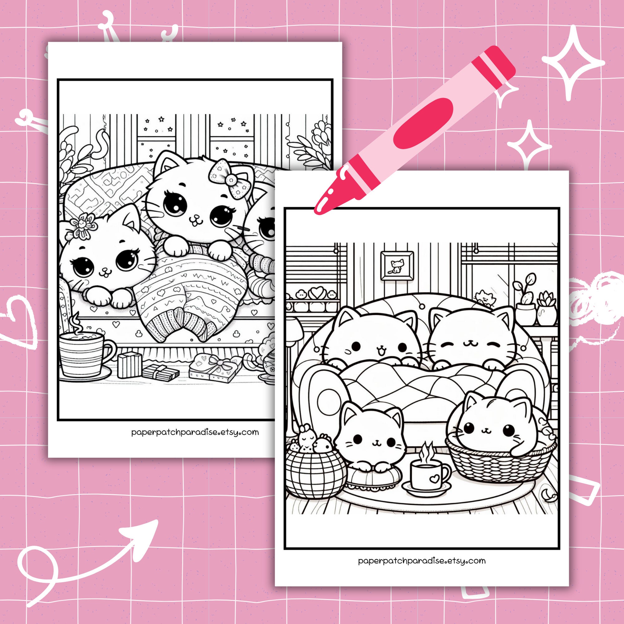 Kawaii Cat Coloring Pages Printable Cute Cat Coloring Sheets Instant ...