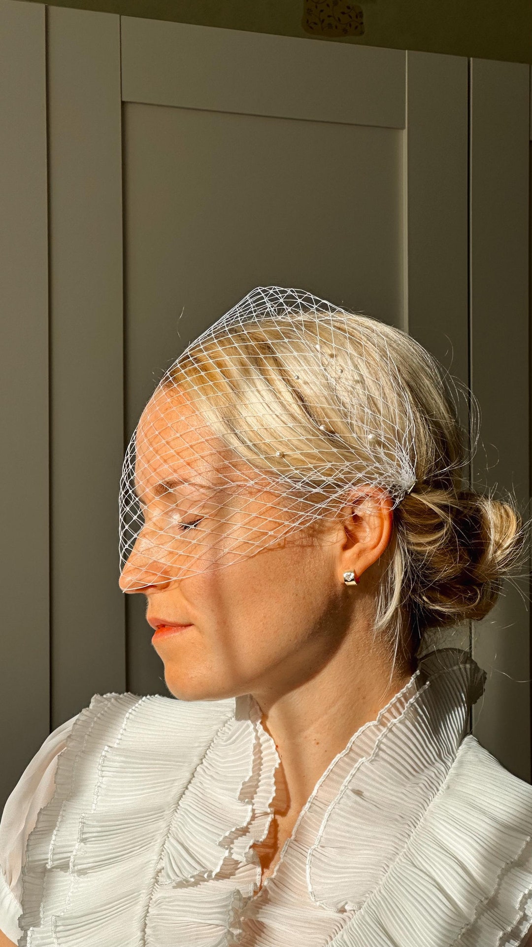 Pearl Birdcage Bridal Veil: Vintage French Net, White Face Veil - Etsy