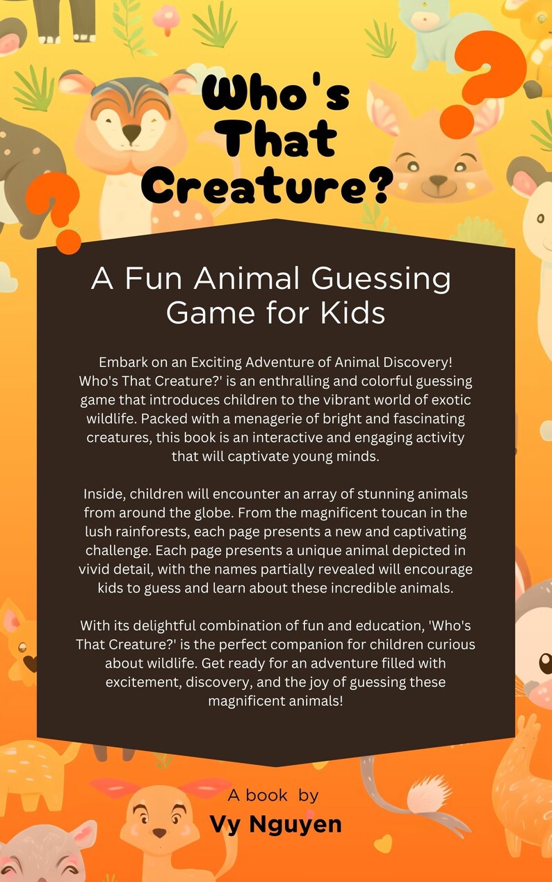 Who's That Creature?: A Fun Animal Guessing Games for Kids - Etsy