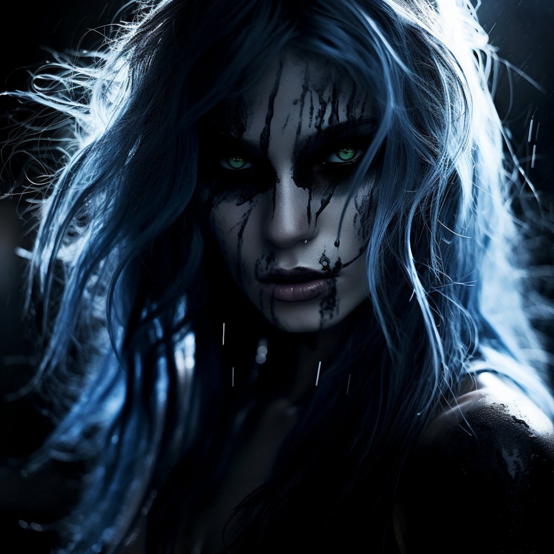 Gothic Enchantment: Woman in Darkness With Blue Hair Downloadable ...