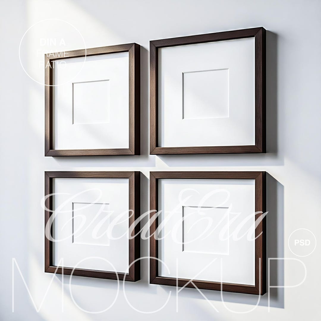 Set of 4 Square Frame Mockups With Mat for Posters, PSD File - Etsy