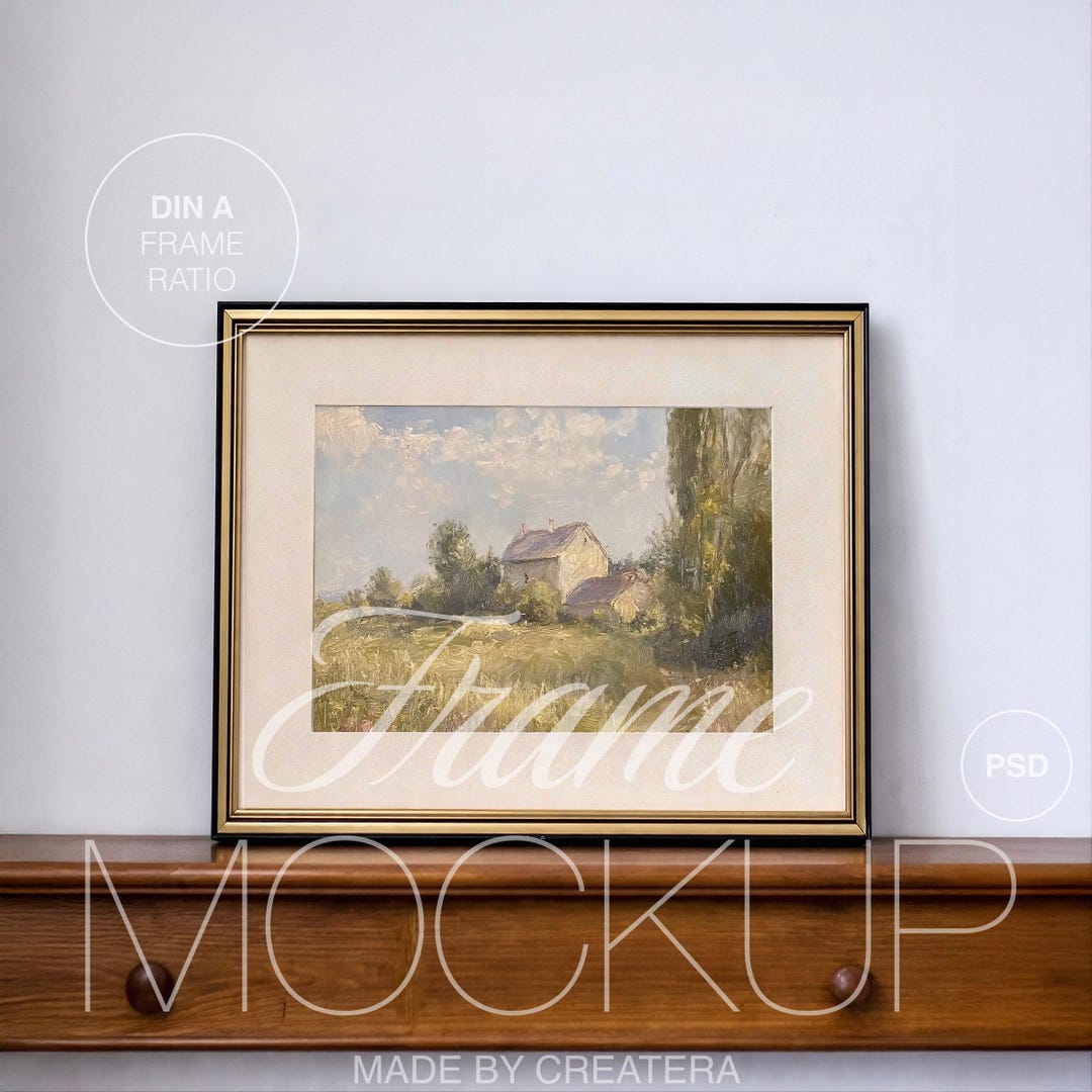 DIN A Landscape Frame Mockup: Horizontal Artwork Template, Close-up ...