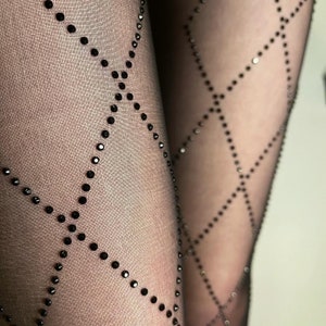 Shipped From England - Black Tights With Black Rhinestones in a Diamond ...