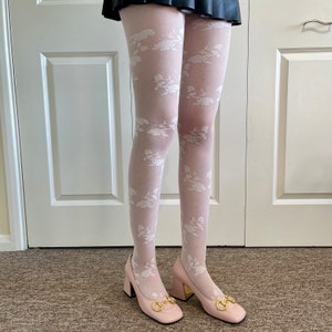 Shipped From England -sheer White Tights With Embroidered Rose patterns ...