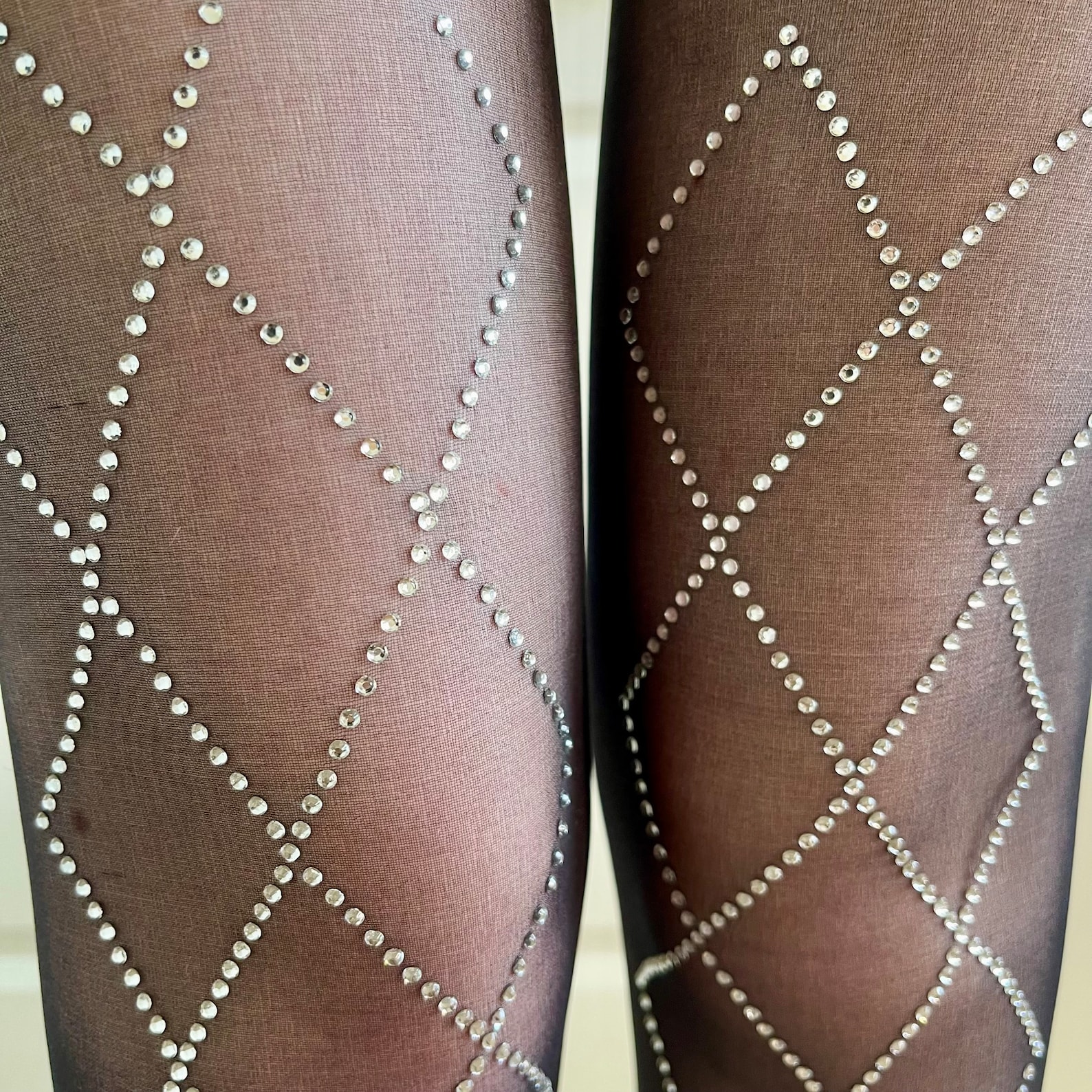 Shipped From England Sheer Black Tights With Silver Rhinestones in a Diamond Pattern Glitter ...