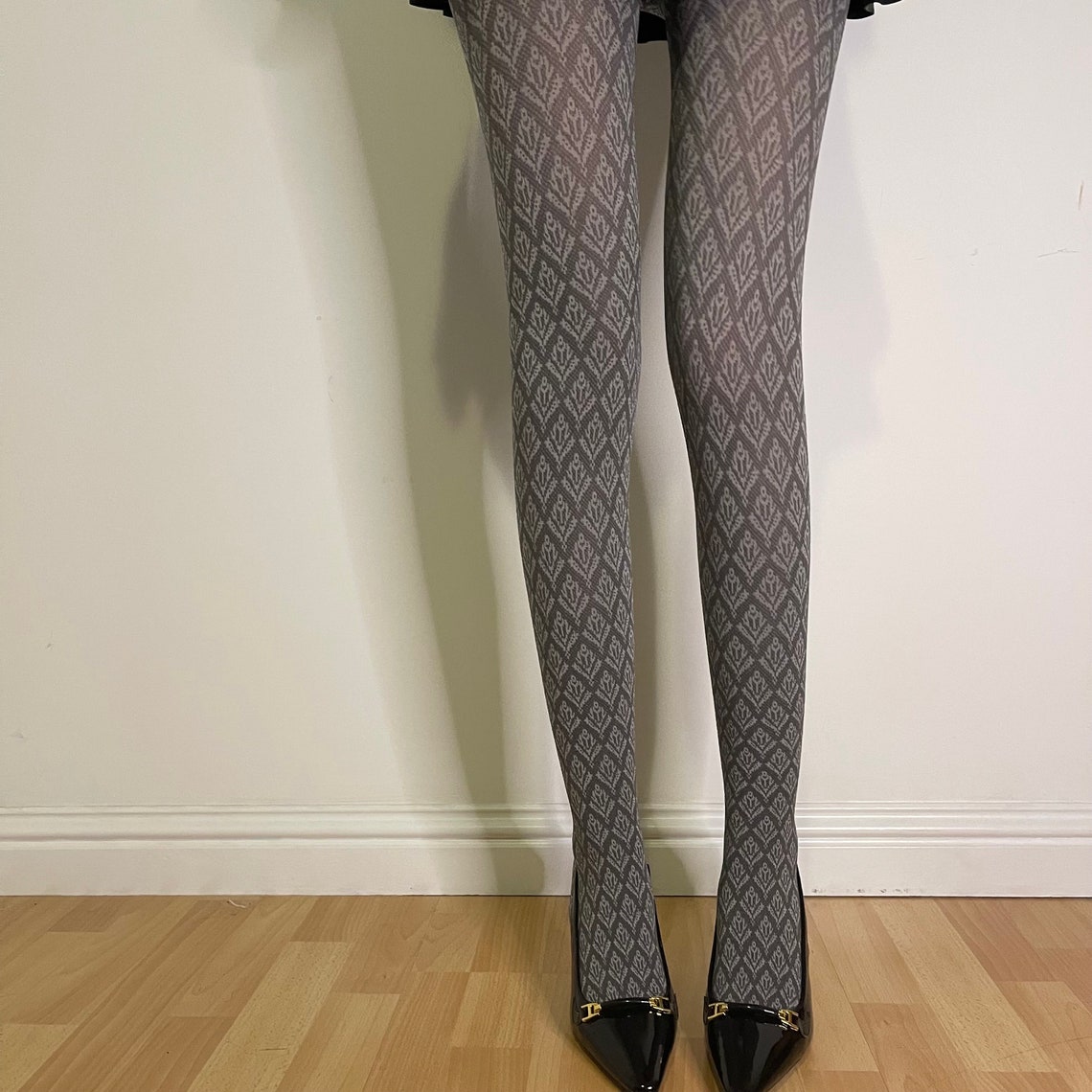 Shipped From England Grey Patterned Tights Comfort Tights Women ...