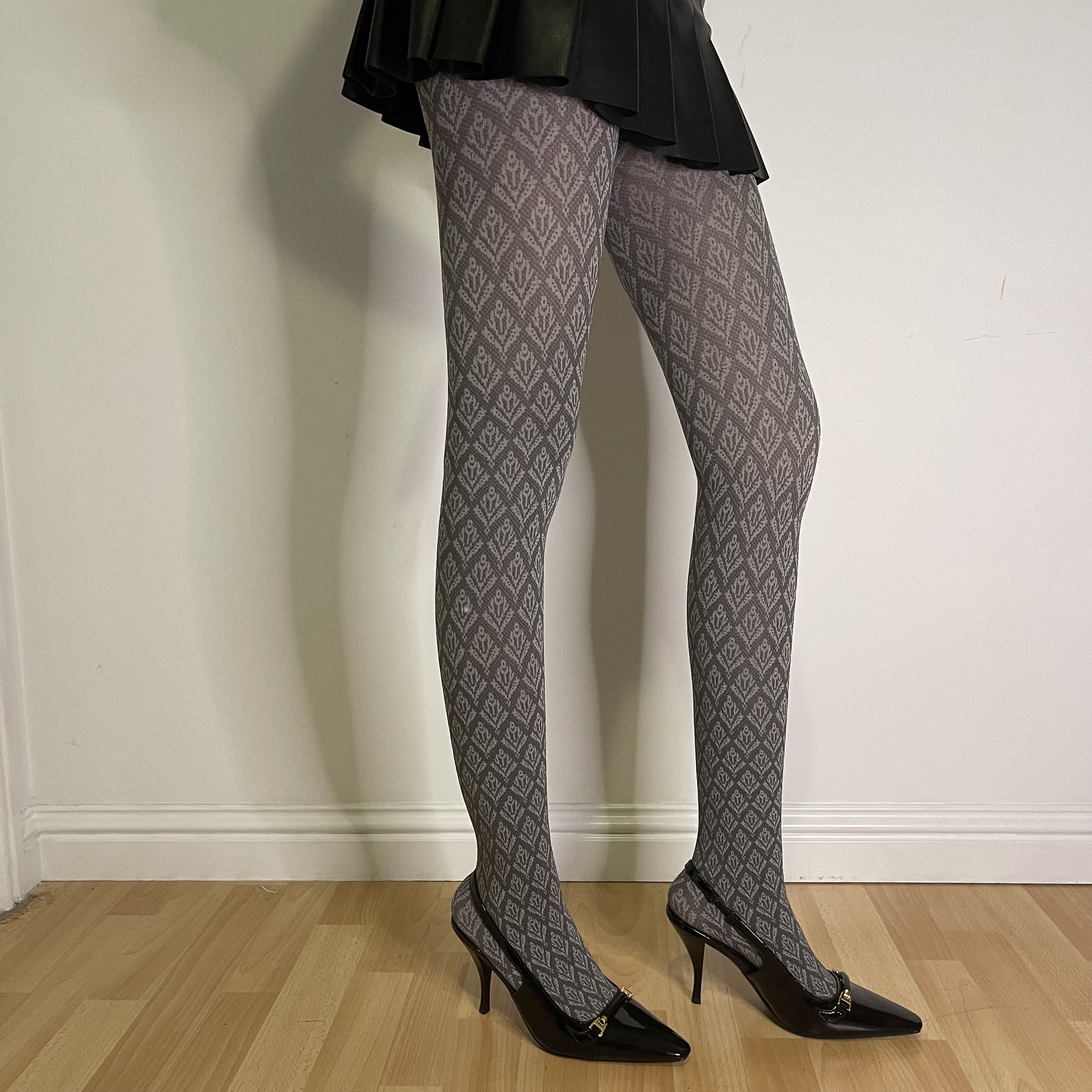 Shipped From England - Grey Patterned Tights - Comfort Tights - Women ...