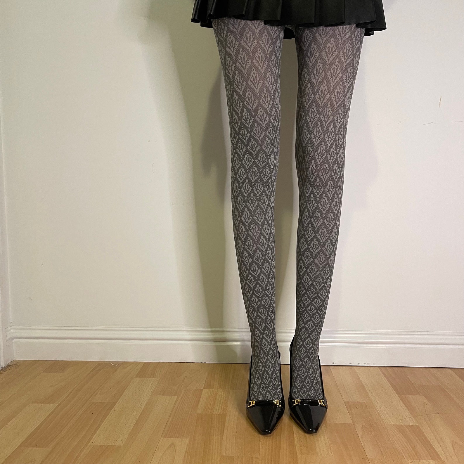 Shipped From England - Grey Patterned Tights - Comfort Tights - Women ...