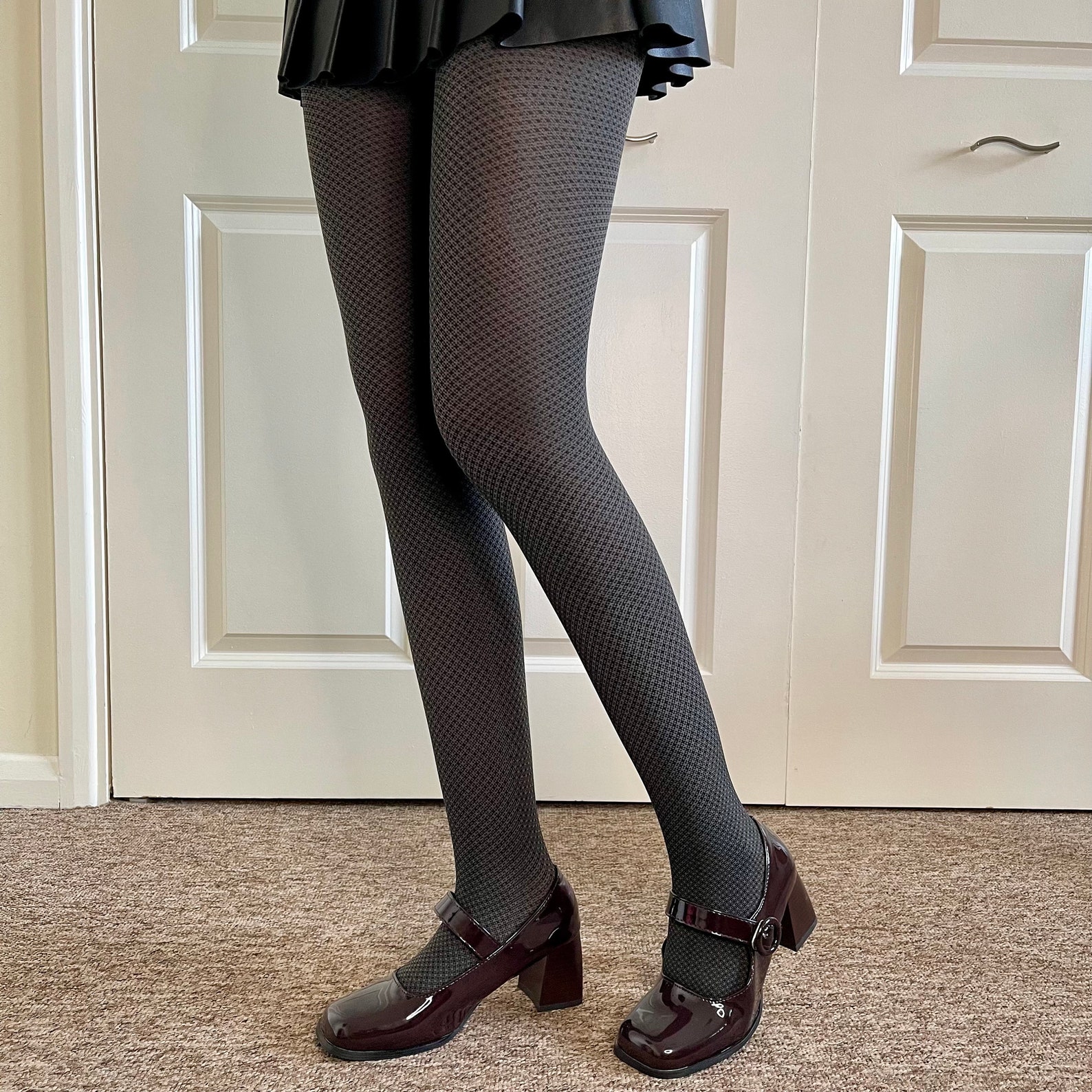 Shipped From England Black Tights With Pattern Soft And Comfy Dark Grey Coloured Patterned