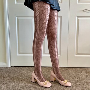 Shipped From England - Brown Fishnet Tights With Stripe Pattern and ...