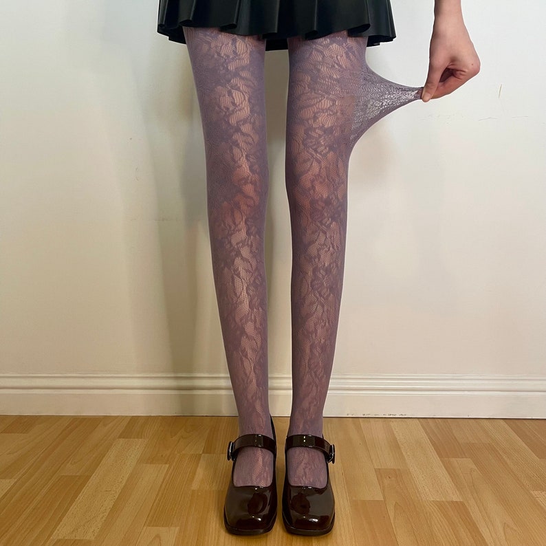 Shipped From England lavender Tights With Floral Patterns lilac ...
