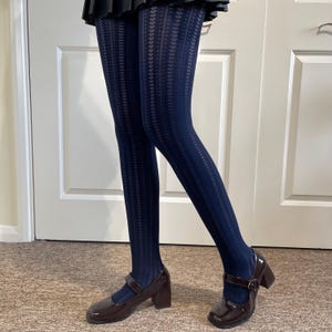 Shipped From England - Navy Blue Knitted Tights With a Heart pattern ...