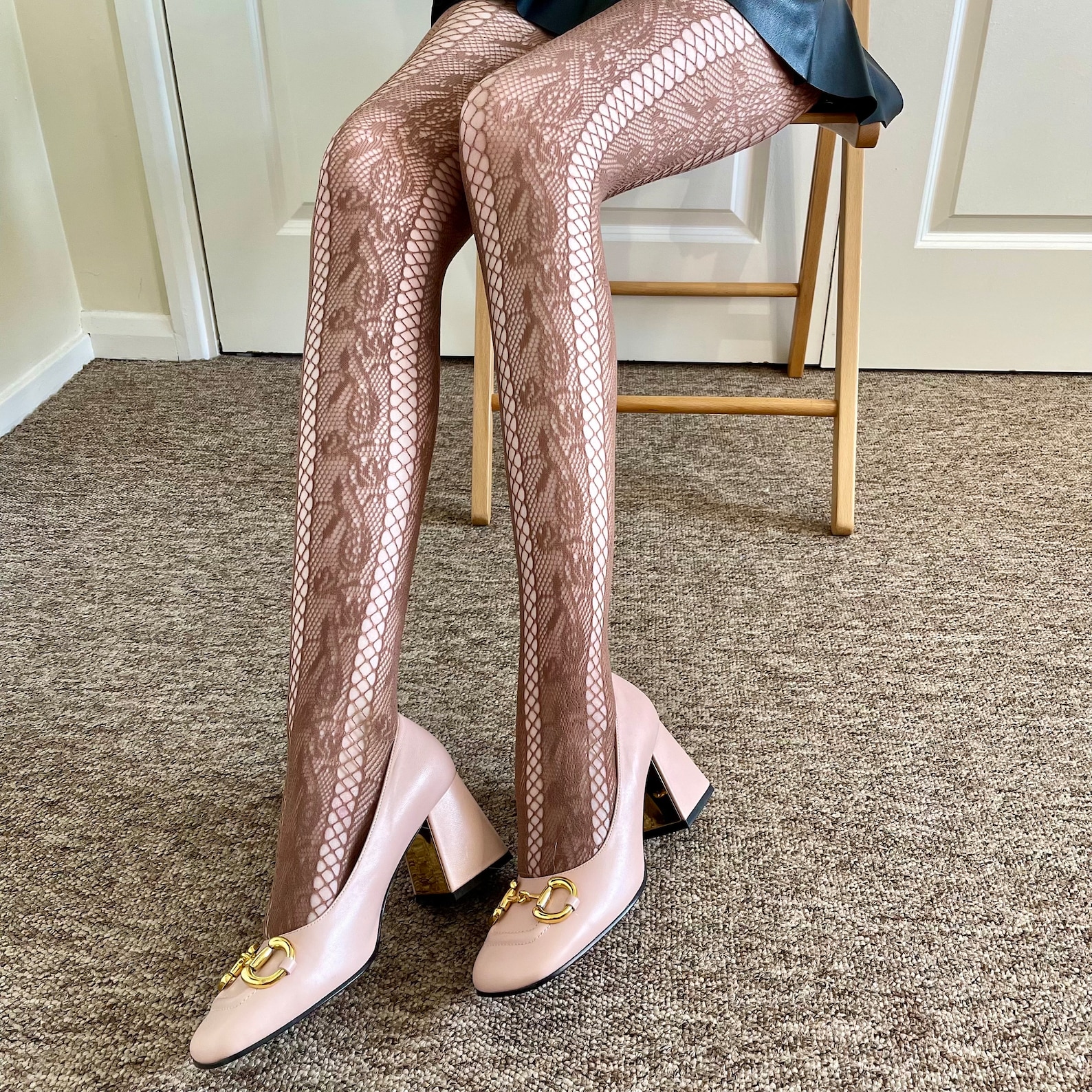 Shipped From England - Brown Fishnet Tights With Stripe Pattern and ...