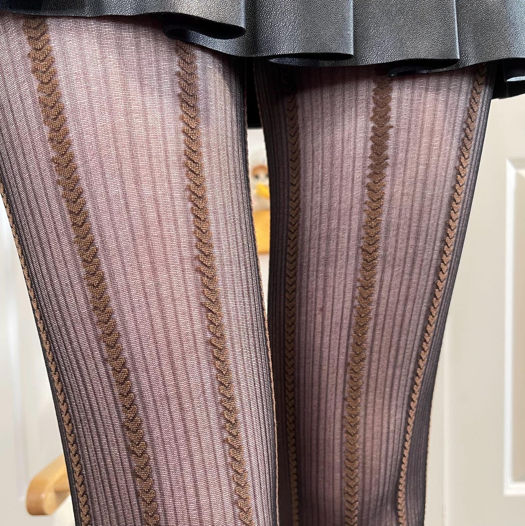 Shipped From England -sheer Black Tights With Brown Patterned stripes ...