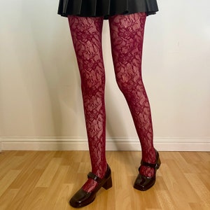 Shipped From England - Red Fishnet Tights With Floral Patterns ...