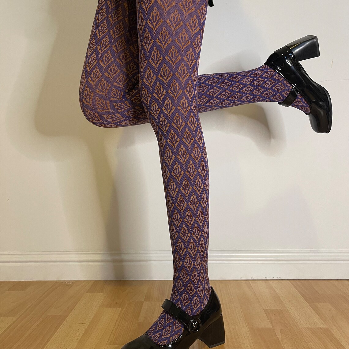 Ship From England Gold and Blue Patterned Tights Comfort Tights Women ...