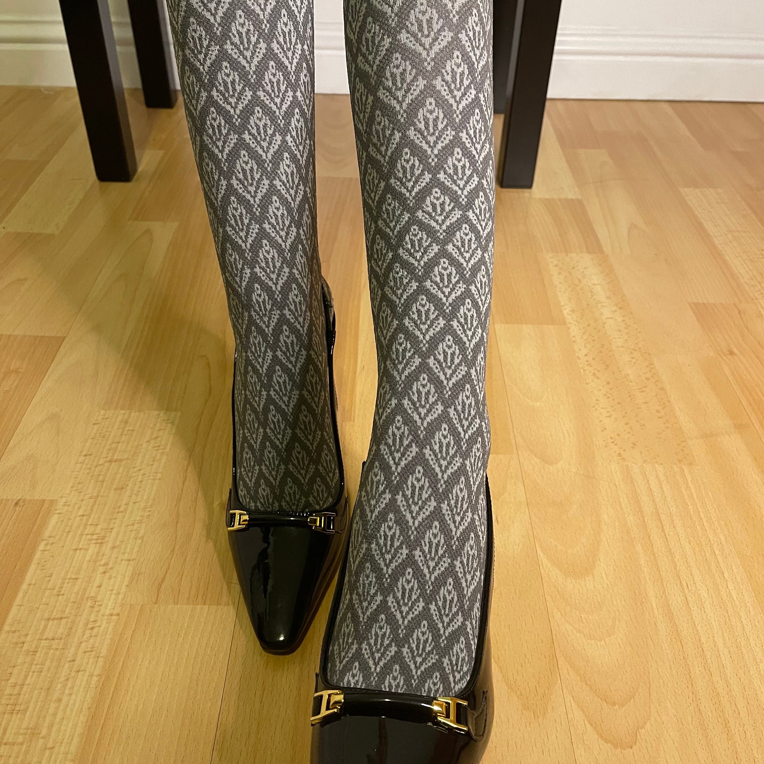Shipped From England - Grey Patterned Tights - Comfort Tights - Women ...