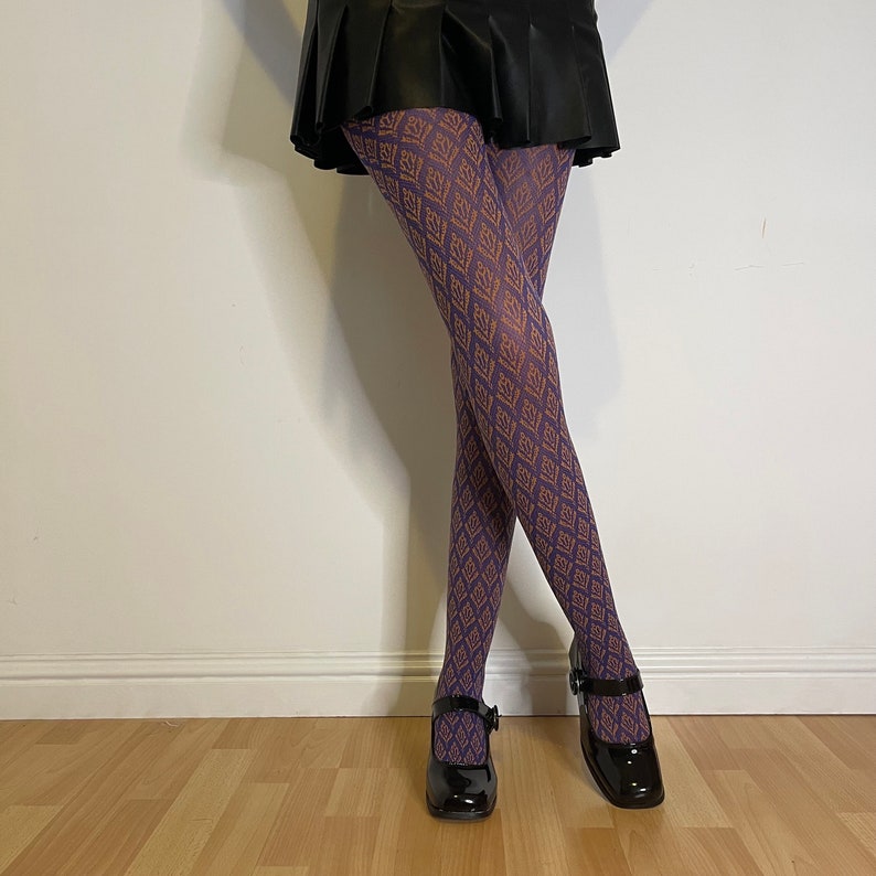 Ship From England Gold and Blue Patterned Tights Comfort Tights Women ...