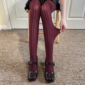 Shipped From England - Burgundy Knitted Tights With a Heart pattern ...