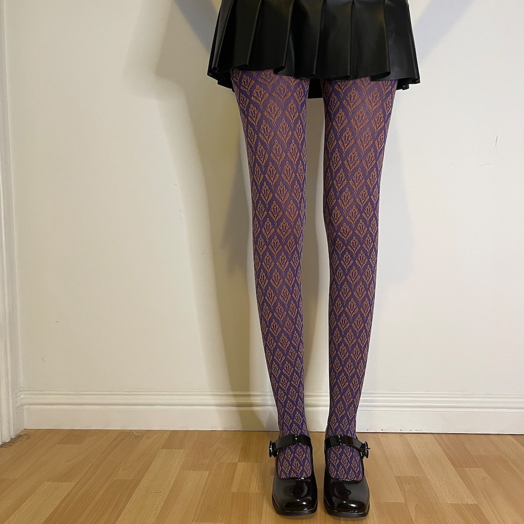 Ship From England - Gold and Blue Patterned Tights - Comfort Tights ...