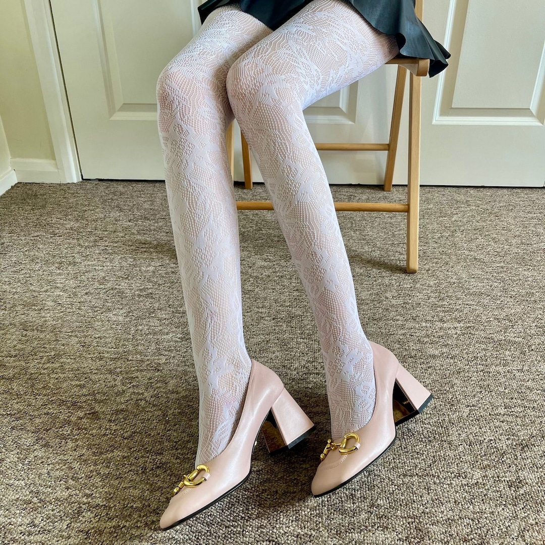 Shipped From England - White Fishnet Tights With Floral Pattern -kawaii ...