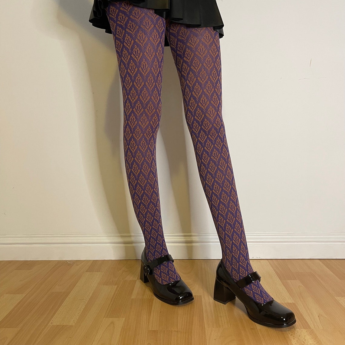 Ship From England Gold and Blue Patterned Tights Comfort Tights Women ...
