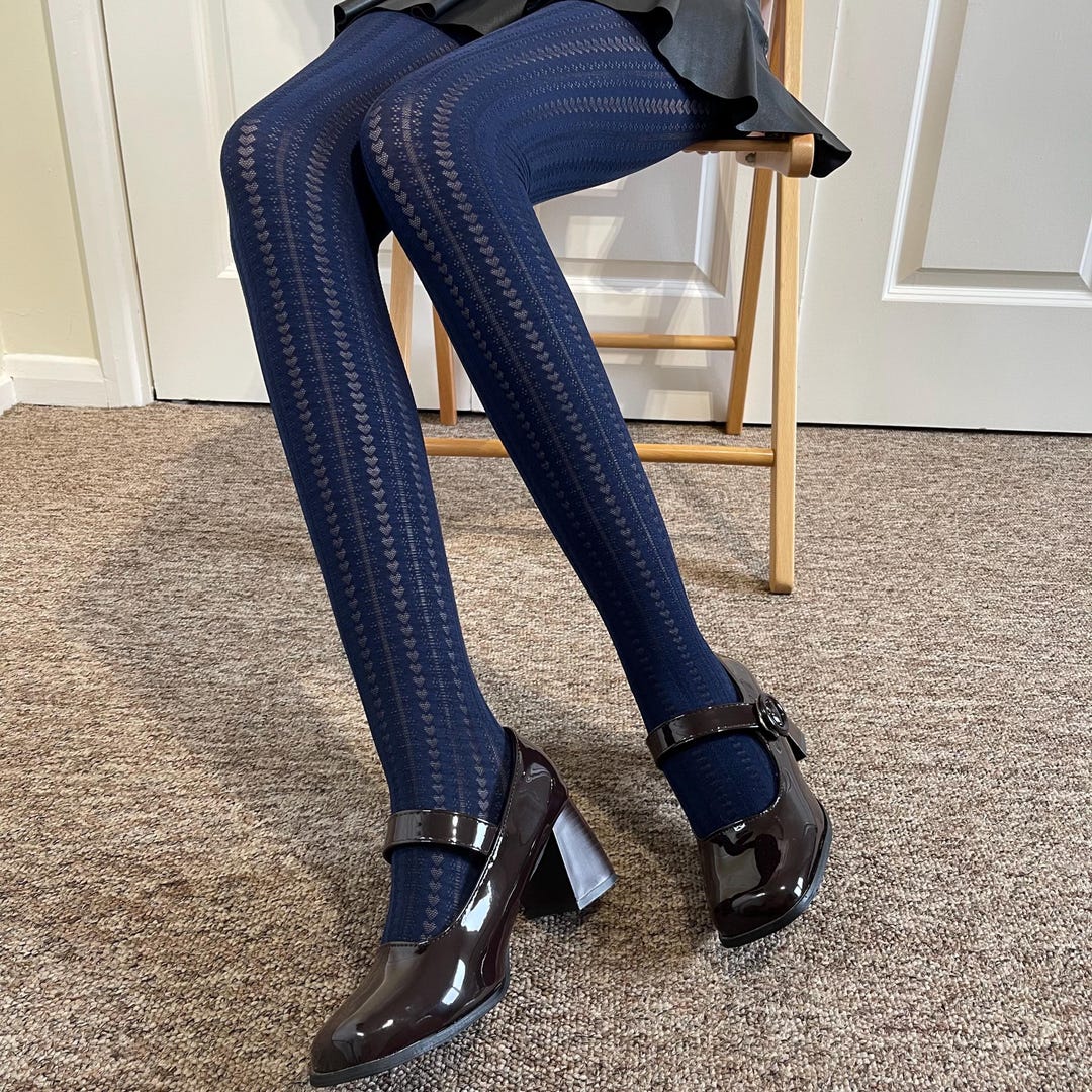 Shipped From England - Navy Blue Knitted Tights With a Heart pattern ...