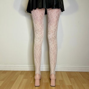 Shipped From England- White Tights With Floral Pattern- Ladder ...