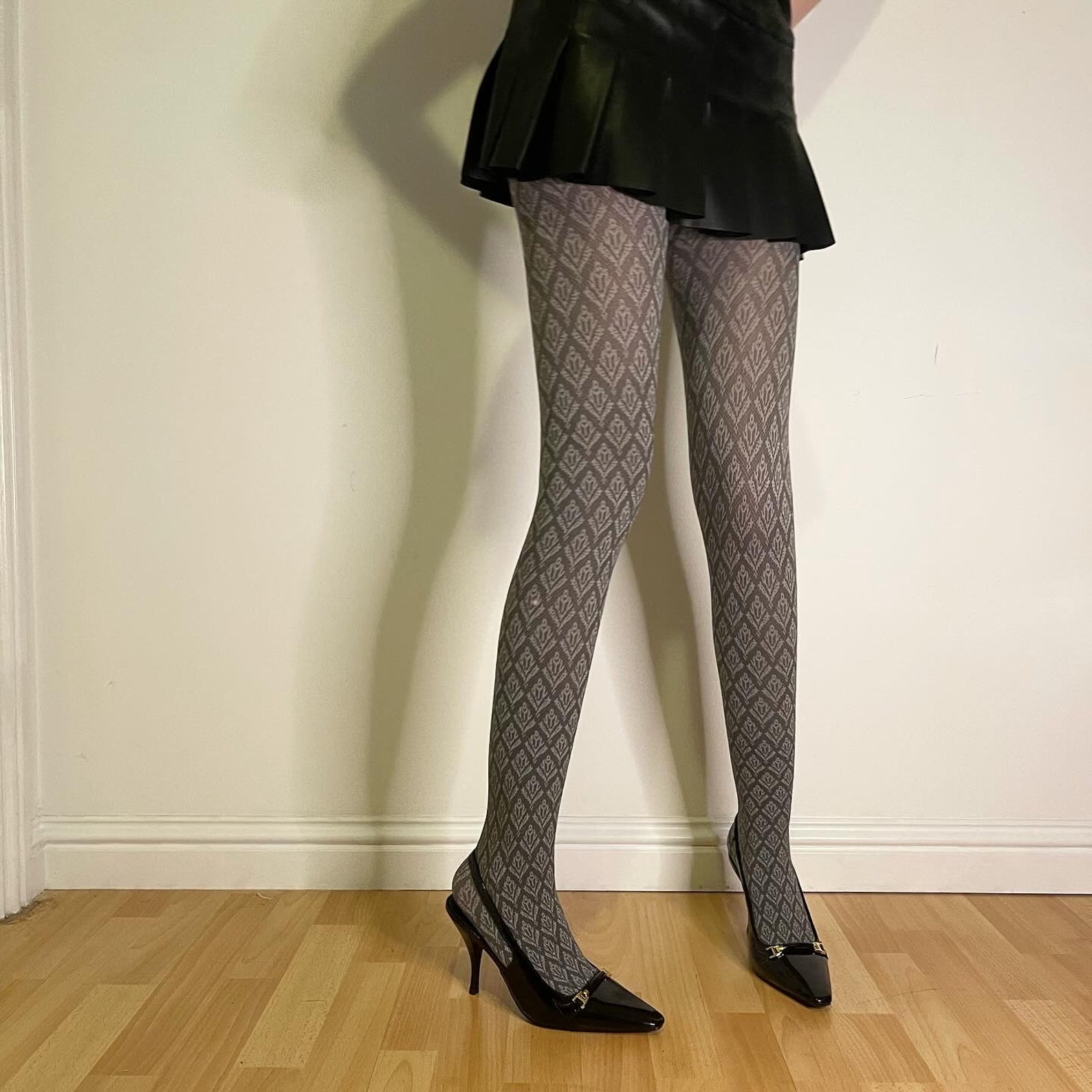 Shipped From England - Grey Patterned Tights - Comfort Tights - Women ...